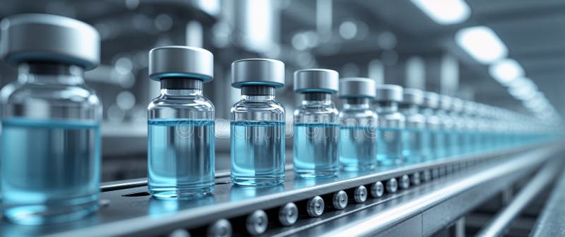 Blue Vials with Liquid on Production Line Stock Image - Image of line ...