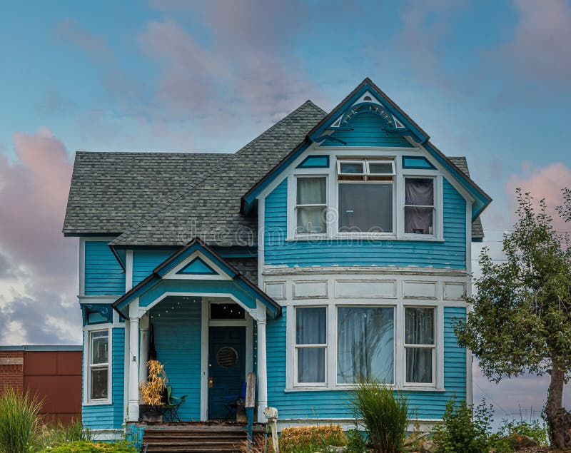 Blue Victorian style house stock photo. Image of house - 212874