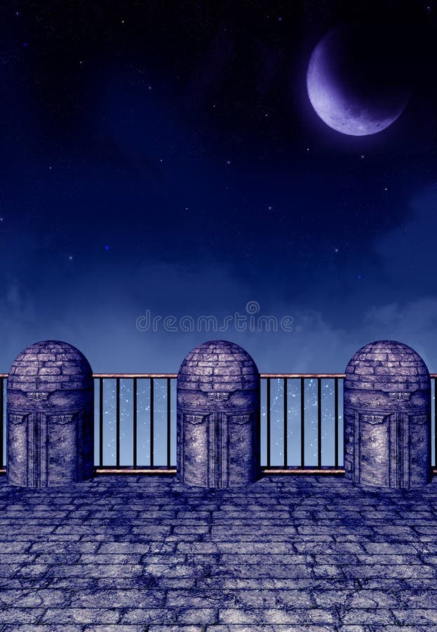 Blue View of the Moon stock illustration. Illustration of railing ...