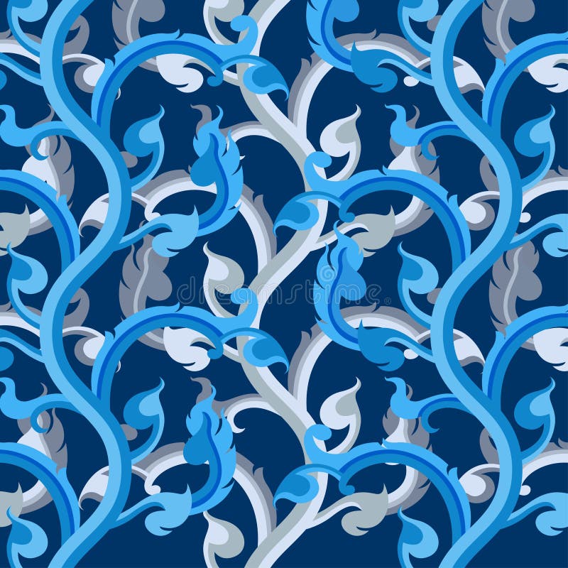 Blue vine art pattern stock illustration. Illustration of background ...
