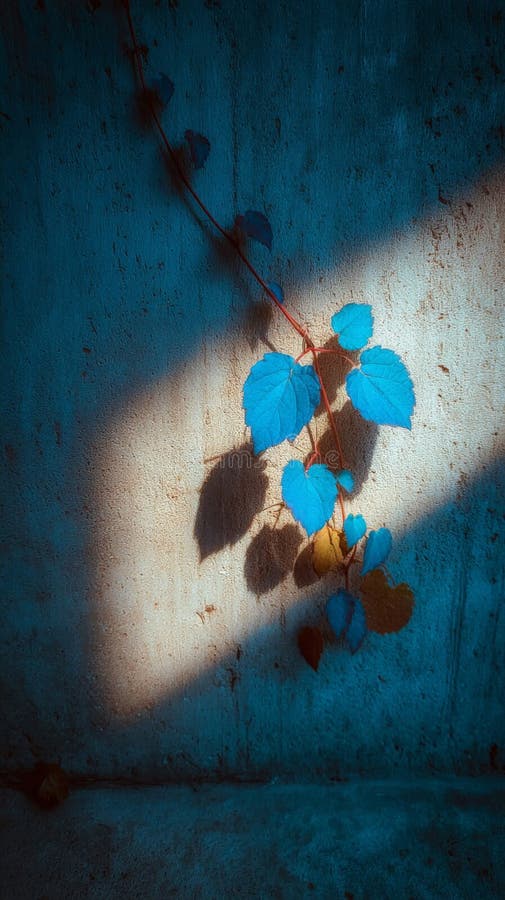 Blue Vine Leaves on Weathered Wall in Dramatic Light Stock Illustration ...