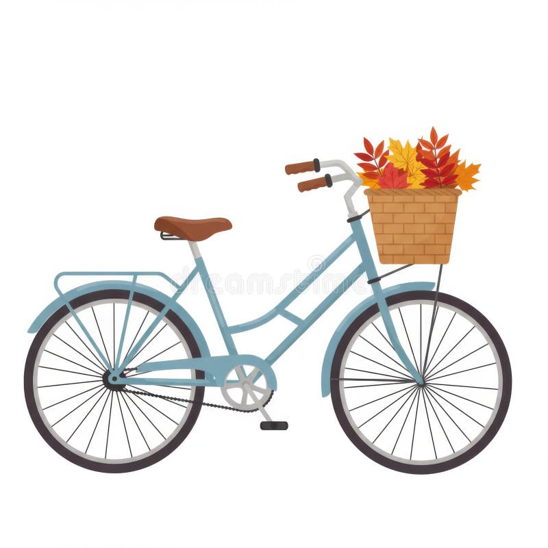 Blue Vintage Bicycle with Autumn Leaves in Basket Stock Illustration ...