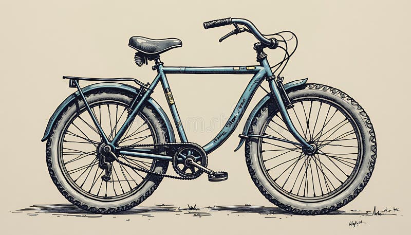 Blue Vintage Bicycle in Pixelated Style on Beige Background for ...