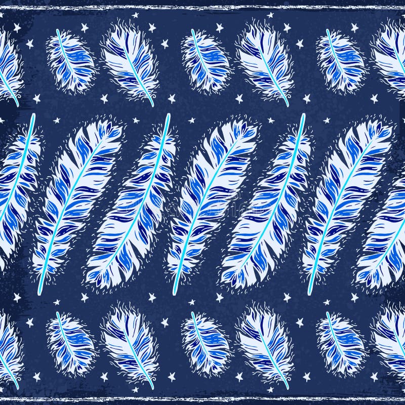 Blue Vintage Feather Indian Seamless Pattern Stock Vector ...