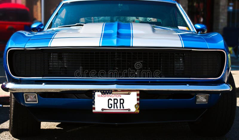 Blue Vintage Muscle Car stock image. Image of transportation - 20809243
