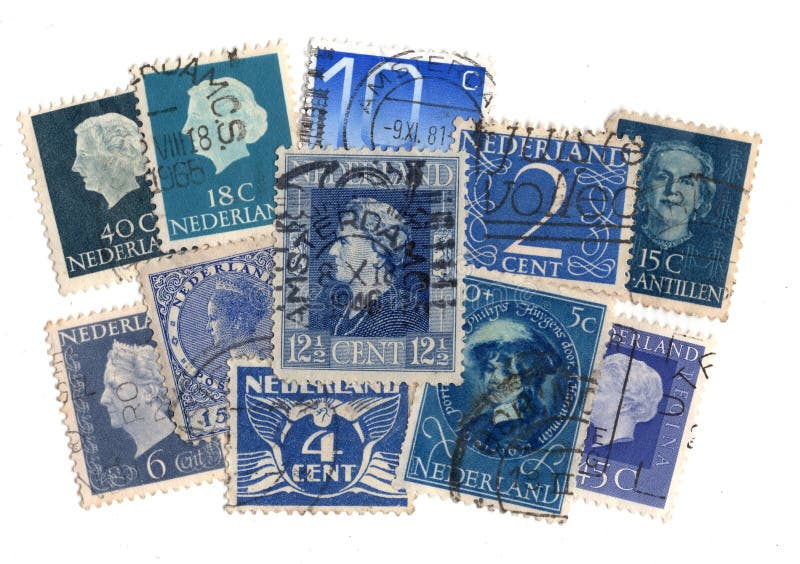 Blue Vintage Postage Stamps from the Netherlands. Editorial Stock Photo ...