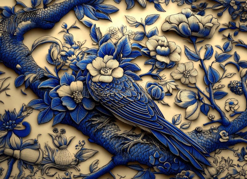 Blue Vintage Style Fabric Featuring a Retro Lace Floral Seamless ...