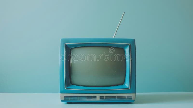 Blue Vintage Television on a Light Blue Background, Minimalist Retro ...
