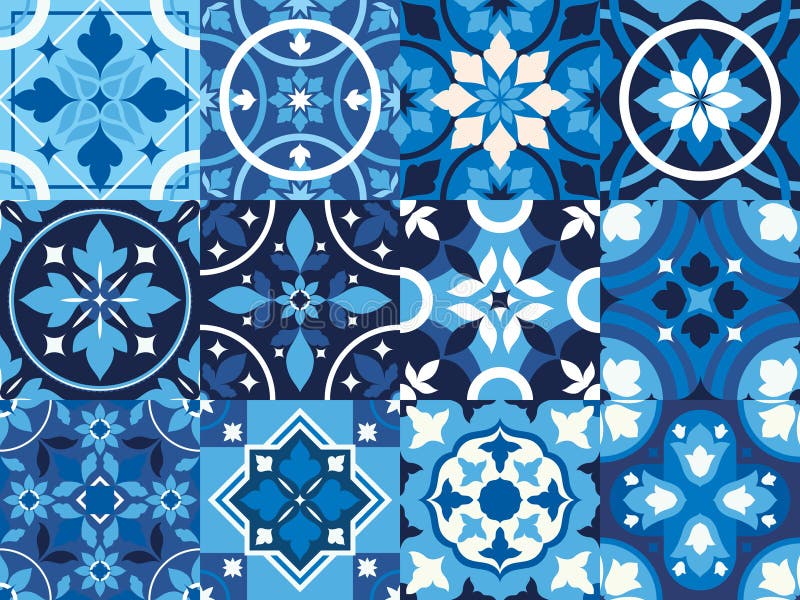 Blue vintage tiles stock vector. Illustration of decoration - 227842307