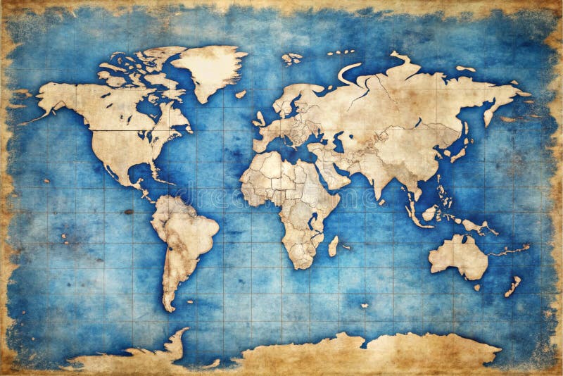 Blue Vintage World Map Illustration Stock Illustration - Illustration ...