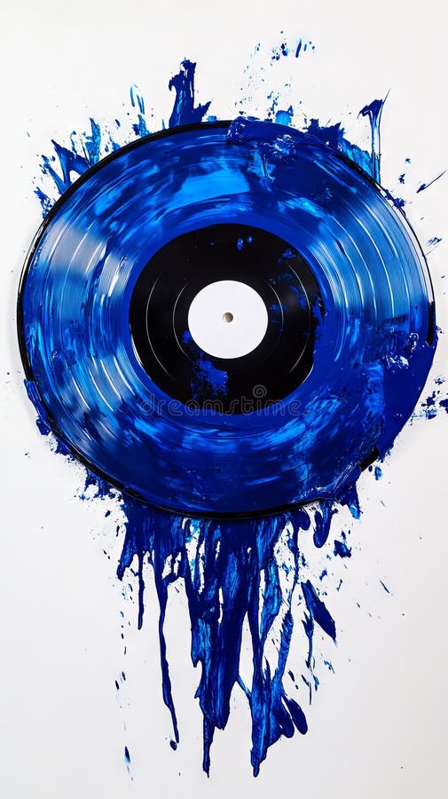 A Blue Vinyl Record with Blue Paint Splatters on it Stock Photo - Image ...