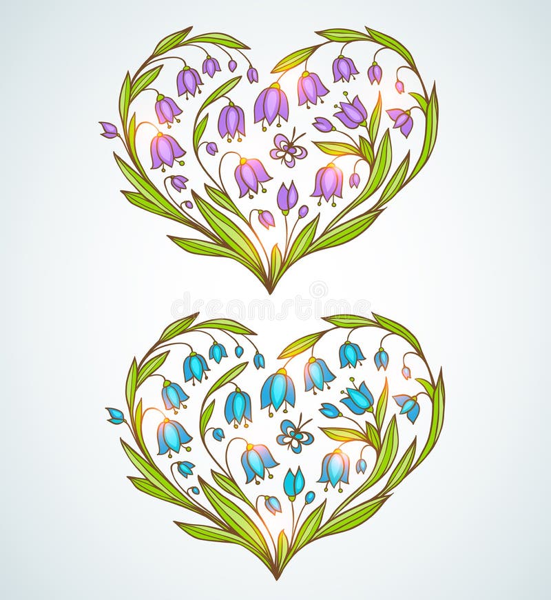 Blue and Violet Floral Hearts Stock Vector - Illustration of violet ...