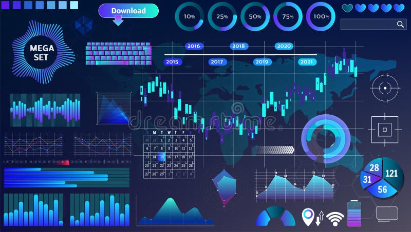 Blue-violet Vector HUD Set in Trend Colors for Design and Device ...