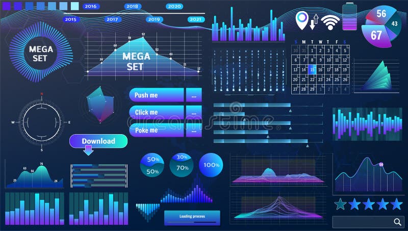 Blue-violet Vector HUD Set in Trend Colors for Design and Device ...