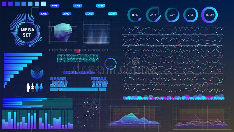Blue-violet Vector HUD Set in Trend Colors for Design and Device ...