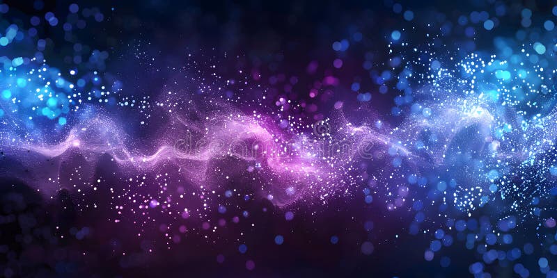 Blue-violet Wave of Shining Dots. Abstract Wave on a Dark Background ...