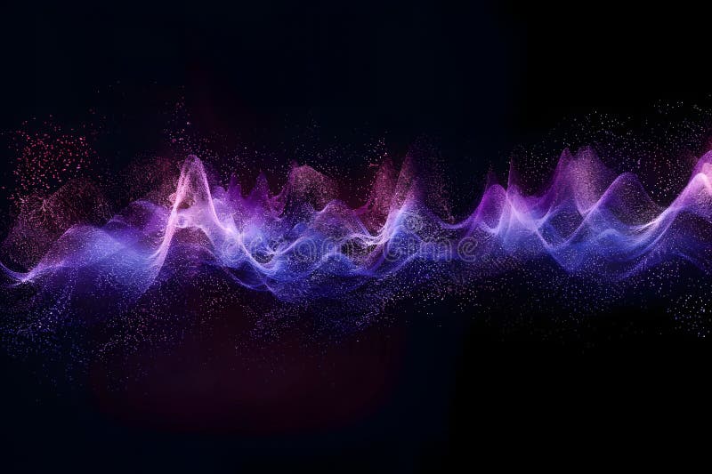 Blue-violet Wave of Shining Dots. Abstract Wave on a Dark Background ...