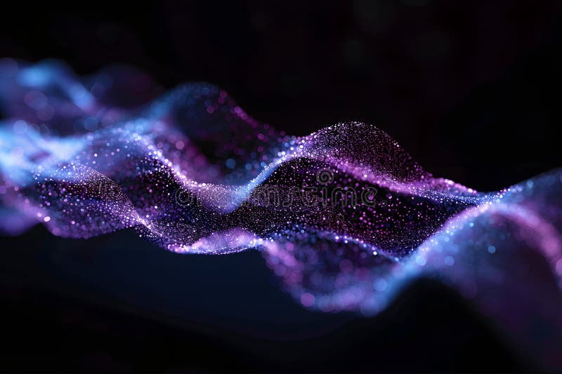 Blue-violet Wave of Shining Dots. Abstract Wave on a Dark Background ...