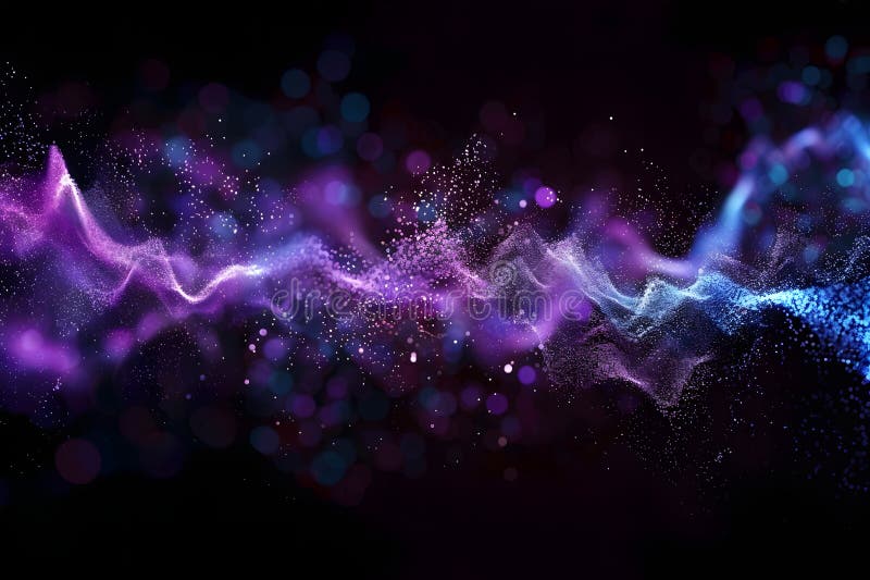 Blue-violet Wave of Shining Dots. Abstract Wave on a Dark Background ...