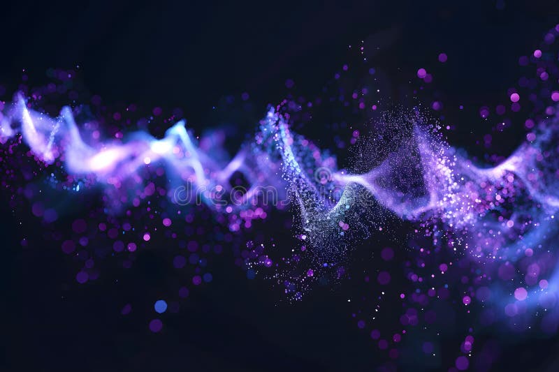 Blue-violet Wave of Shining Dots. Abstract Wave on a Dark Background ...
