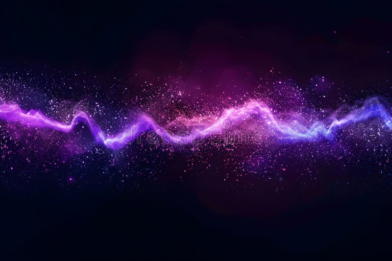 Blue-violet Wave of Shining Dots. Abstract Wave on a Dark Background ...