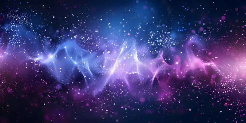 Blue-violet Wave of Shining Dots. Abstract Wave on a Dark Background ...