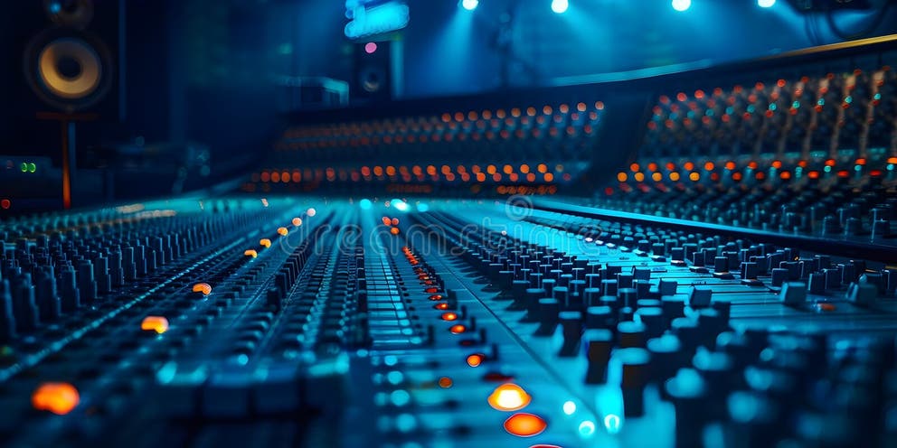 Blue Virtual Recording Studio with Advanced Equipment and Computer ...