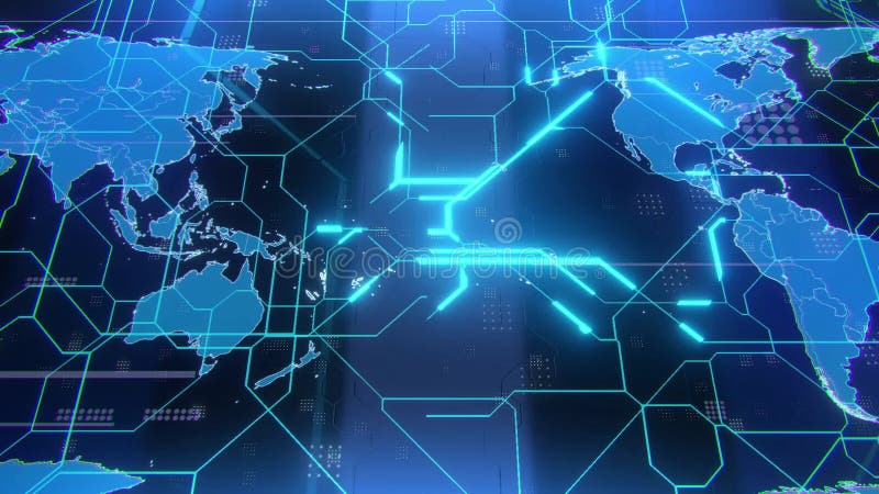 Blue Virtual World Map stock video. Video of communication - 309439583