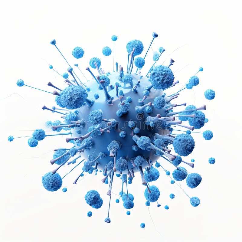 Blue Virus or Bacteria on a White Background for Science and Medical ...