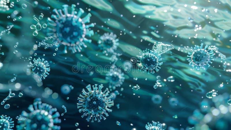 Blue Virus Particles in Water Stock Photo - Image of contagion, disease ...