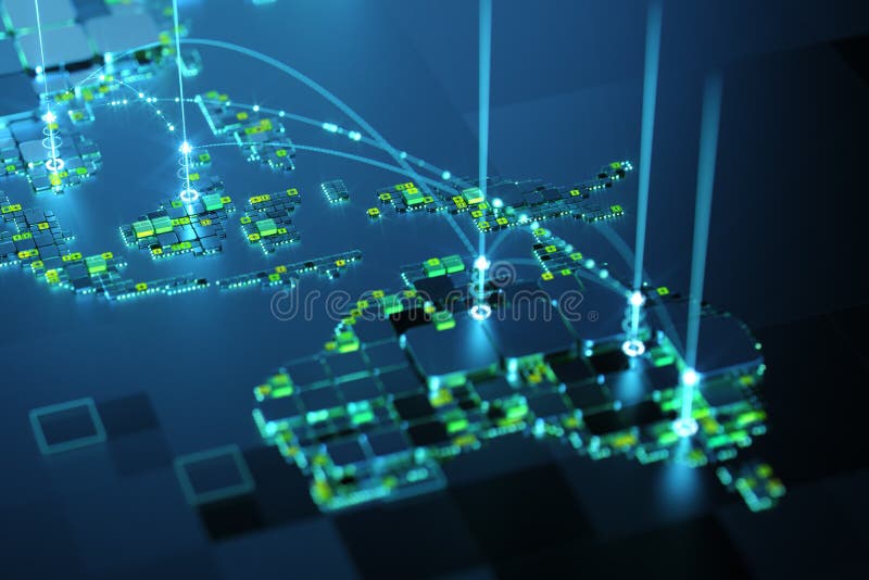 Blue Vivid Image World Map Hologram Blue Background Stock Illustration ...