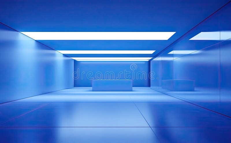 Blue Void in a Room with Light Shining, in the Style of Minimalist ...