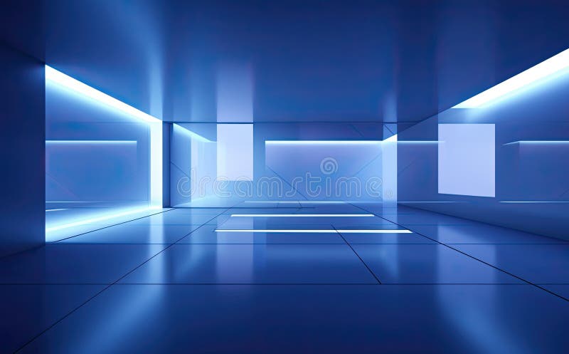 Blue Void in a Room with Light Shining, in the Style of Minimalist ...