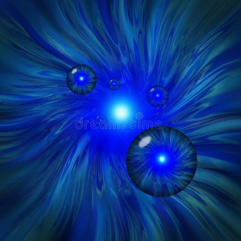 Blue Vortex with Orbs Flying through Wormhole Stock Illustration ...