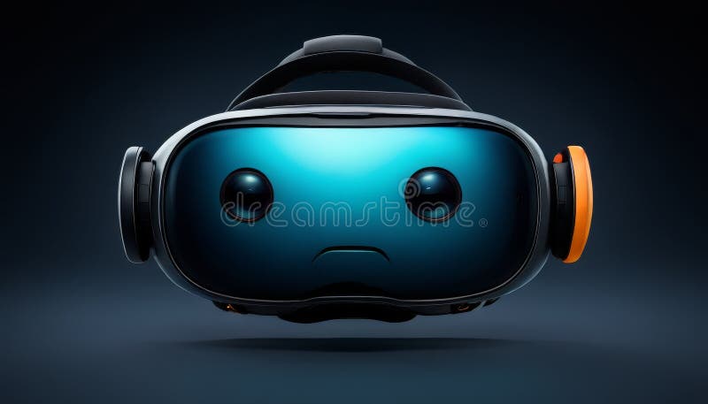 Blue VR Headset with Sad Face, 3D Rendering Stock Illustration ...