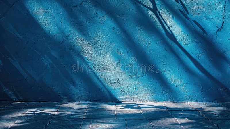 Blue Wall with Abstract Shadow Overlay of Plants. Texture with Shadows ...