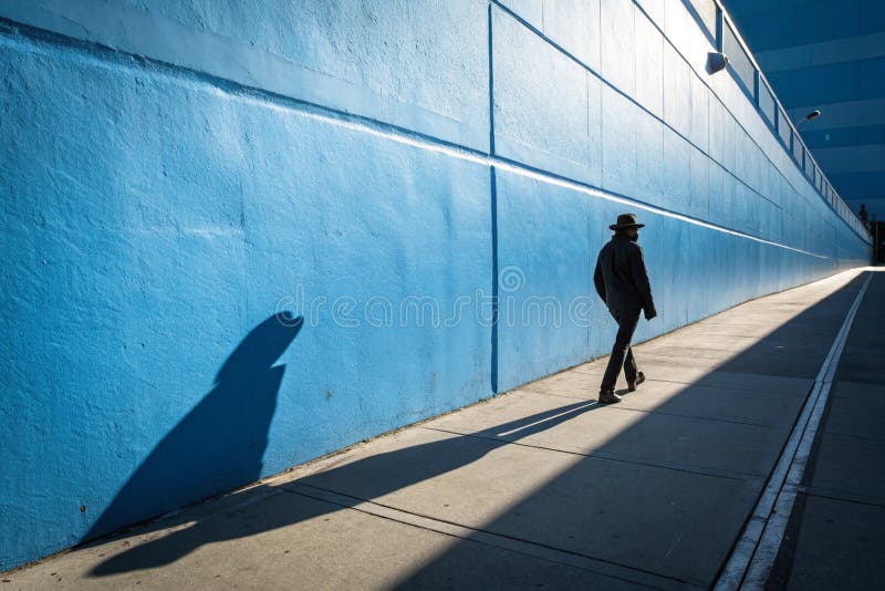 Blue Wall with a Long Shadow of a Person Stock Illustration ...