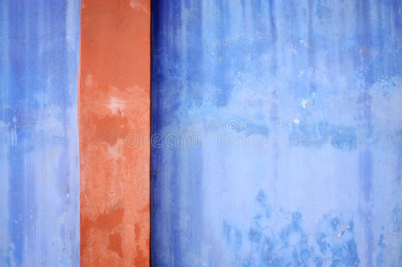 Blue Wall of Cement and a Red Column Texture, Copy Space Stock Photo ...