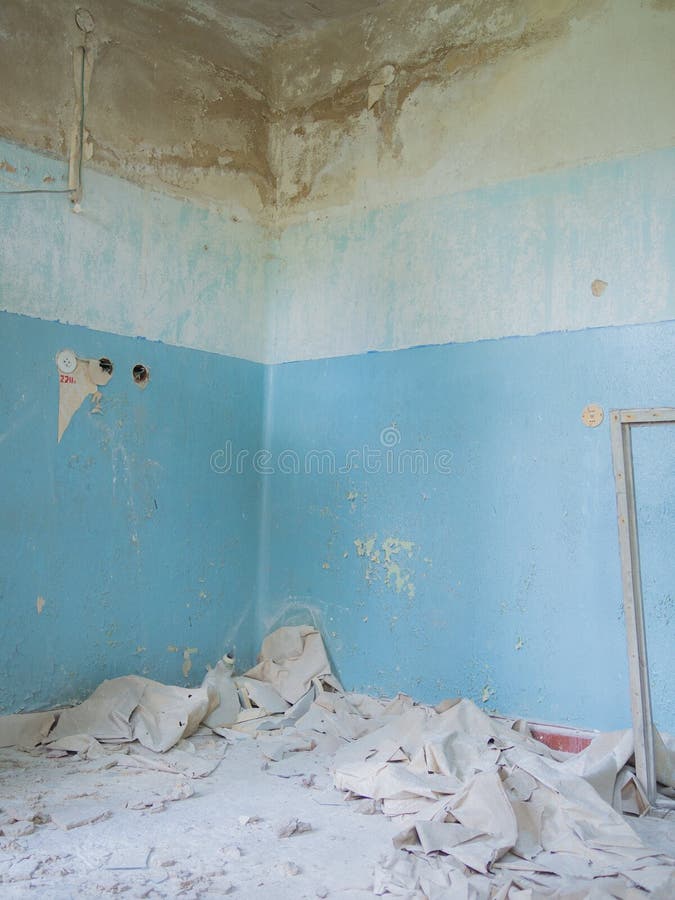 Blue Wall of a Dilapidated Room Stock Image - Image of dirty, aged ...