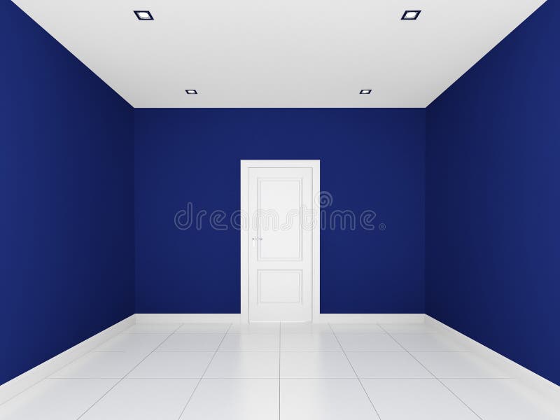 Light Blue Wall Empty Room,3d Interior Stock Illustration ...