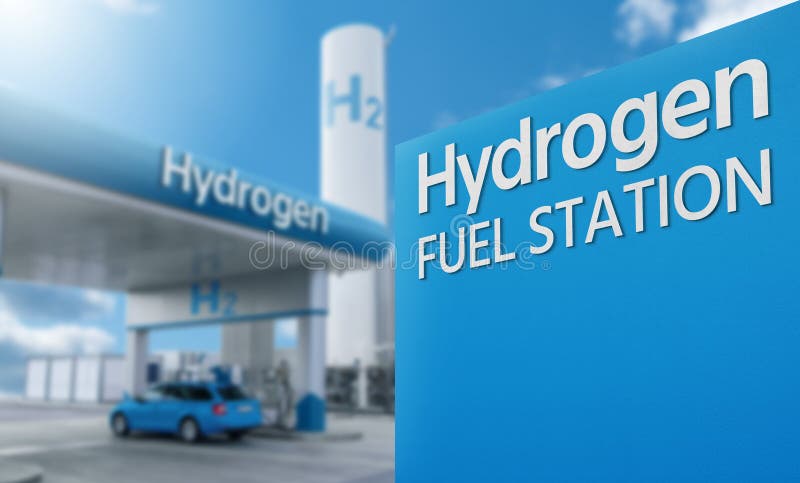 Blue Wall with Inscription HYDROGEN FUEL STATION Stock Illustration ...