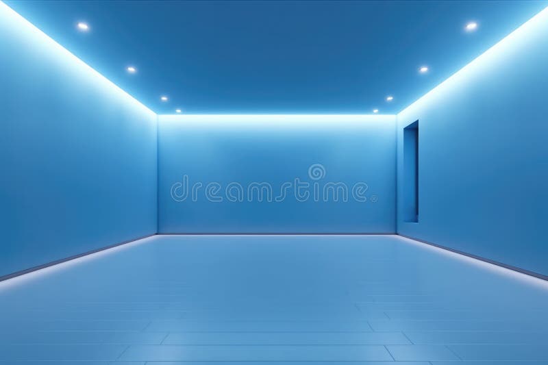 Blue Wall in the Interior with Beautiful Built-in Lighting and a Smooth ...