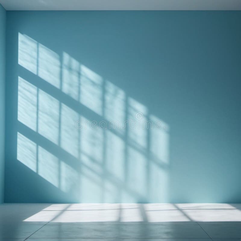 Blue Wall and Large Window. Sunlight is Streaming through Window ...