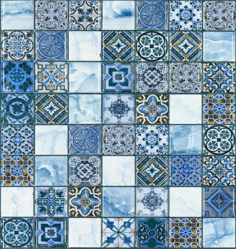 Blue Wall Stone Tile with a Beautiful Drawings Stock Photo - Image of ...