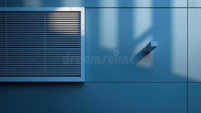 A Blue Wall with a Window and an Air Conditioner Installed on the ...