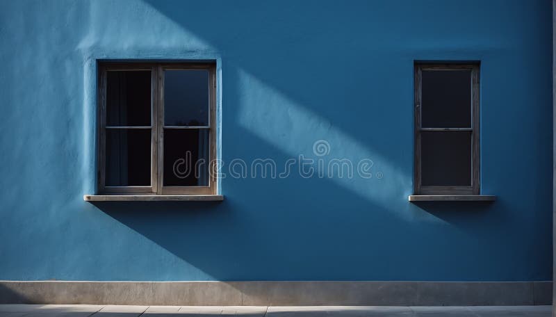 Blue Wall with Window and Dramatic Lighting on House Ai Generated Stock ...