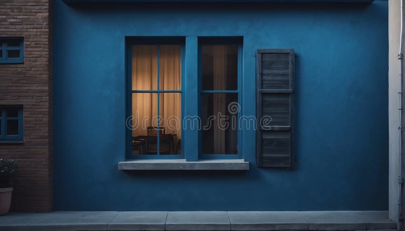 Blue Wall with Window and Dramatic Lighting on House Ai Generated Stock ...