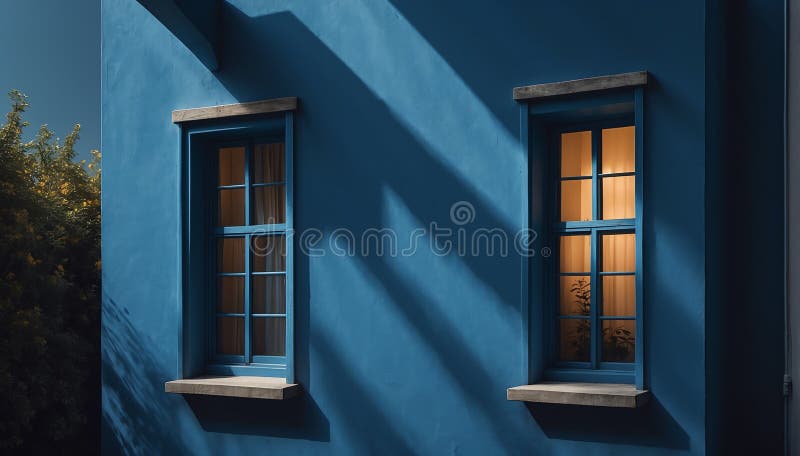 Blue Wall with Window and Dramatic Lighting on House Ai Generated Stock ...