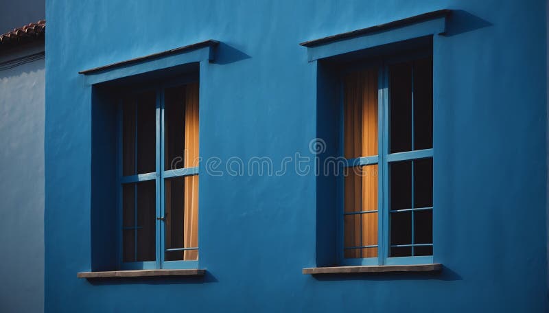 Blue Wall with Window and Dramatic Lighting on House Ai Generated Stock ...
