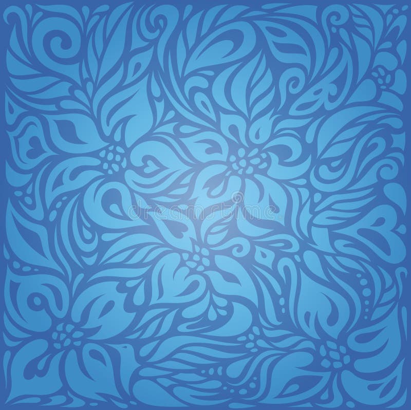 Blue Wallpaper Background Design with Decorative Flowers Stock Vector ...